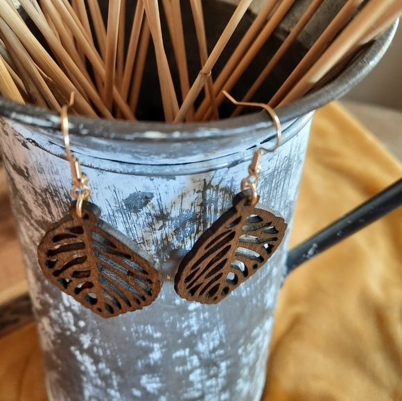 Jewelry | Hollow Leaf Earrings Wood Bohemian Dangle Style | Poshmark